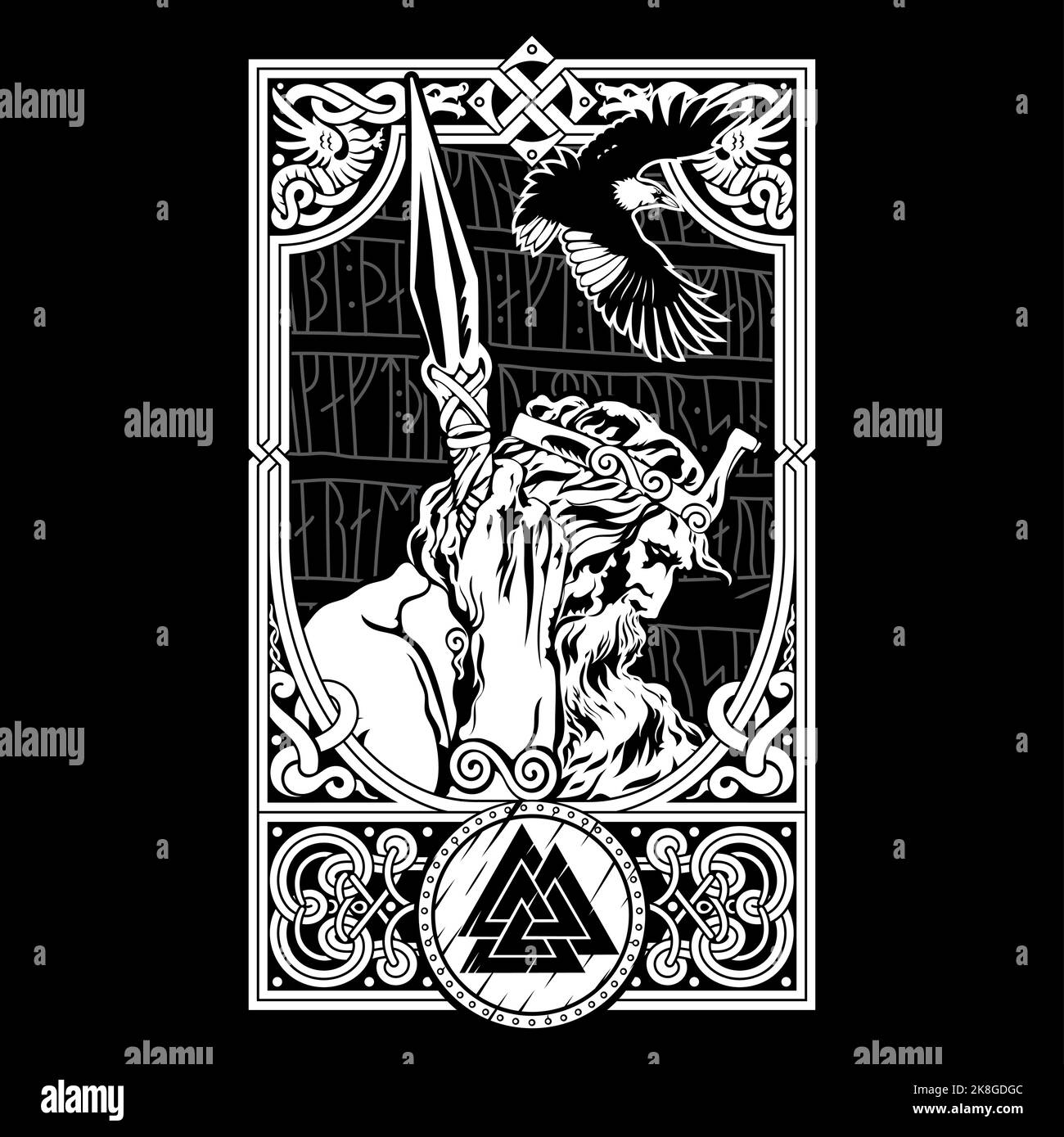 Design in Old Norse style. Ancient Norse God Wotan and Ravens Stock ...