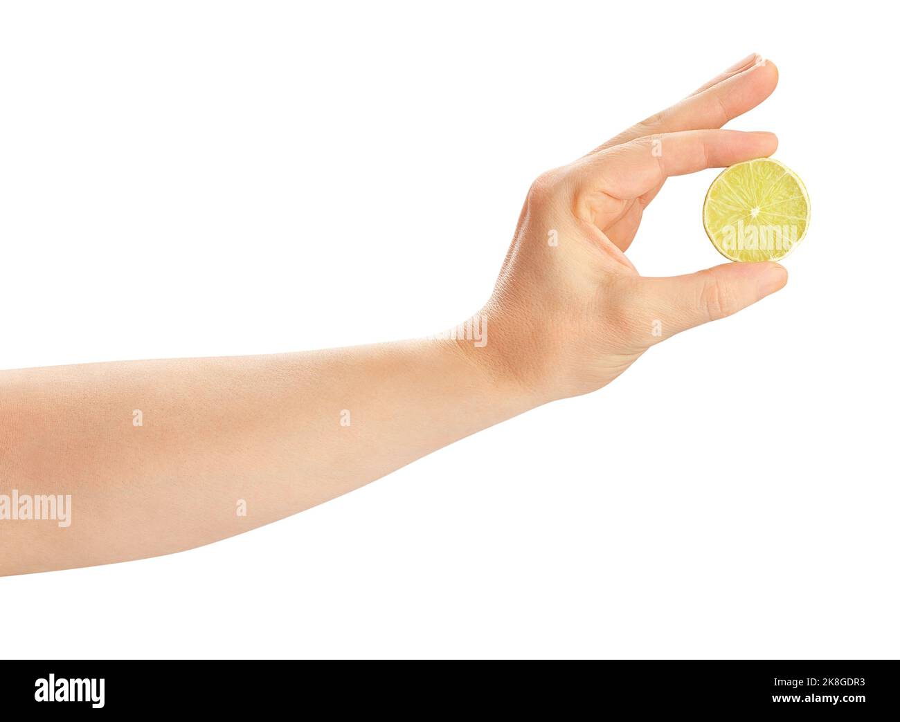 sliced lime in hand path isolated on white Stock Photo - Alamy