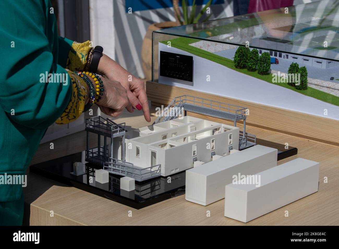 23 October 2022, Rwanda, Kigali: A model of the "BioNTainer" production ...