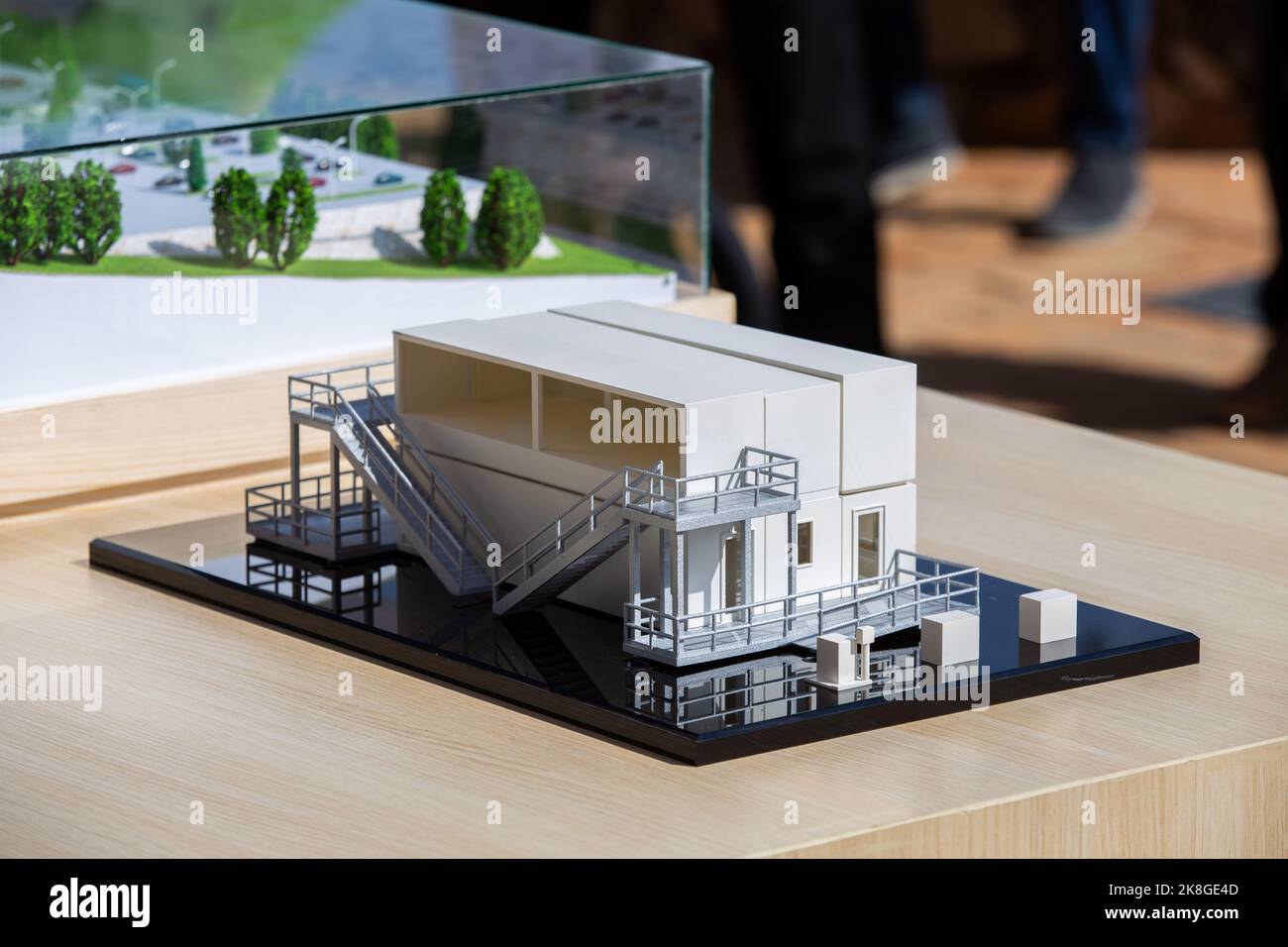 23 October 2022, Rwanda, Kigali: A model of the "BioNTainer" production ...