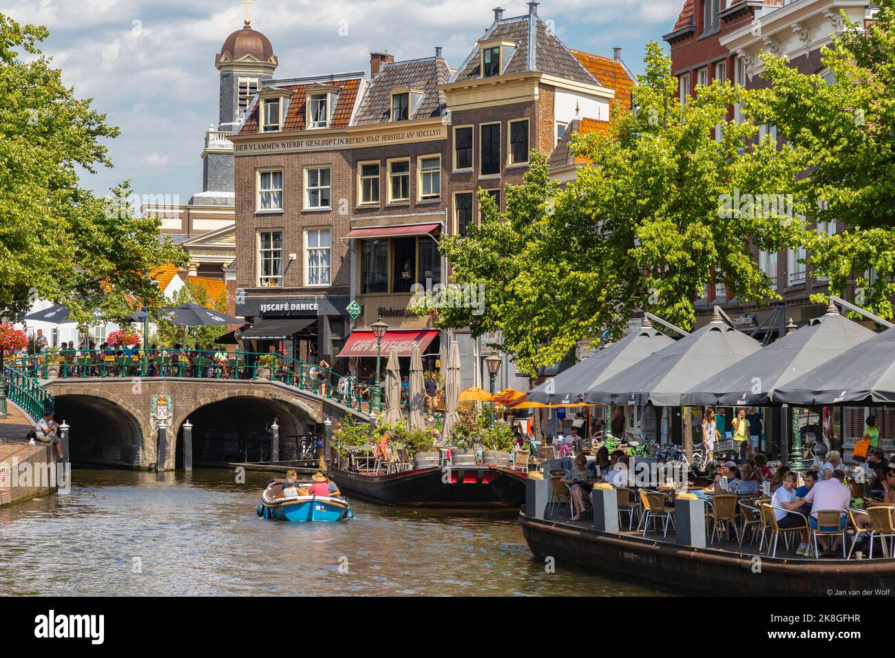 Pleasant center of the student city of Leiden with terraces and ...