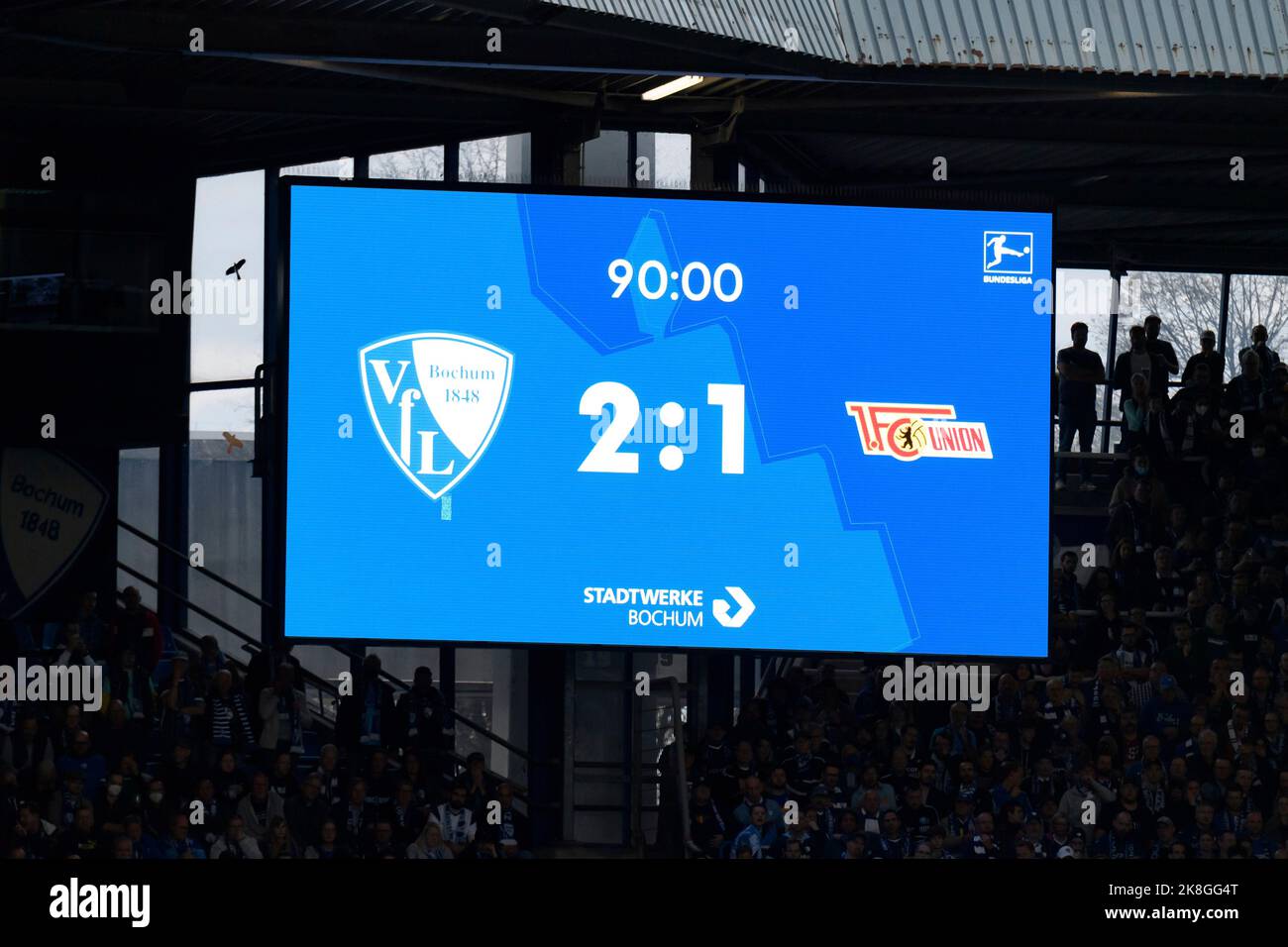 Final score on the scoreboard, display, monitor, video wall, screen ...