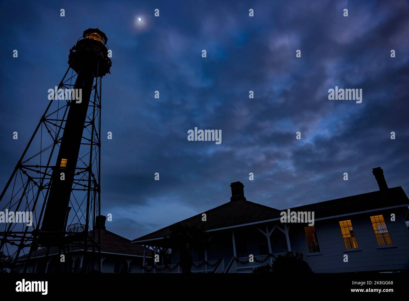 The late evening sky takes on a dark blue hue behind the Sanibel ...