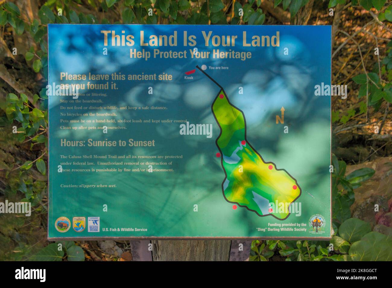 Heritage Protection sign on the Calusa Shell Mound Trail at the Darling ...