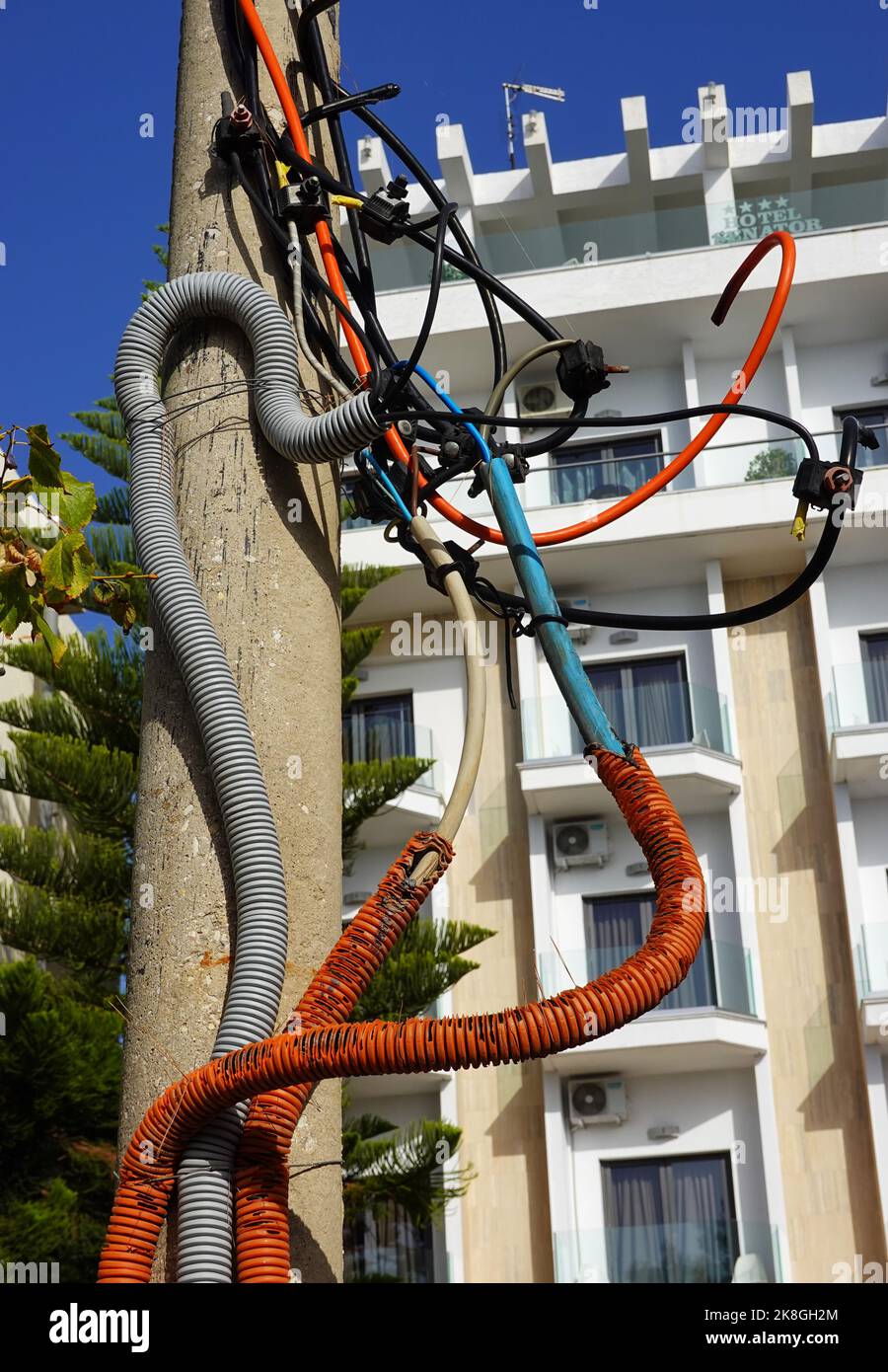Cable clutter, Saranda, Republic of Albania Stock Photo - Alamy