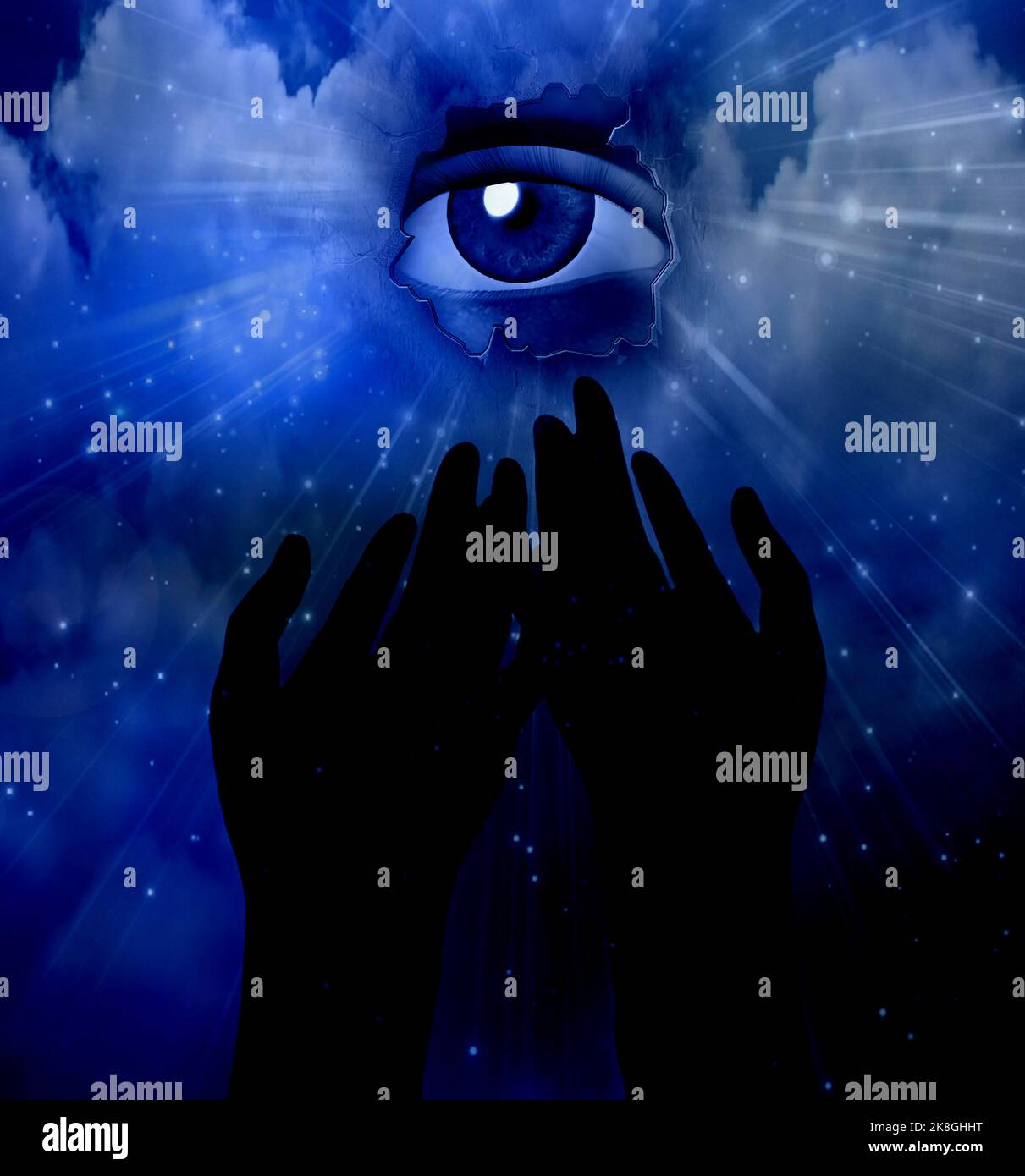 Prayerful Hands and Eye. 3D rendering Stock Photo - Alamy