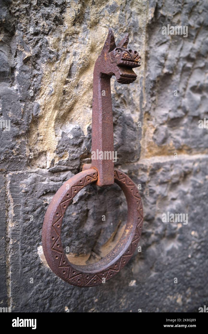 Ancient Horse Hitching Tie Ring on the walls of an old building Santa ...