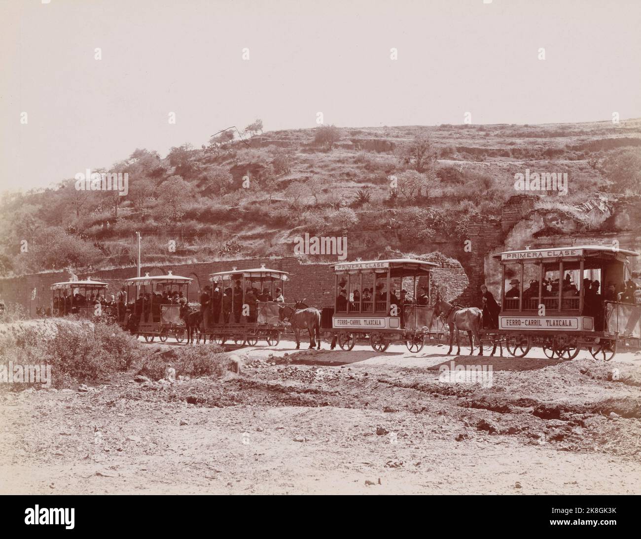 Vintage black and white photograph of a mule train carrying American ...
