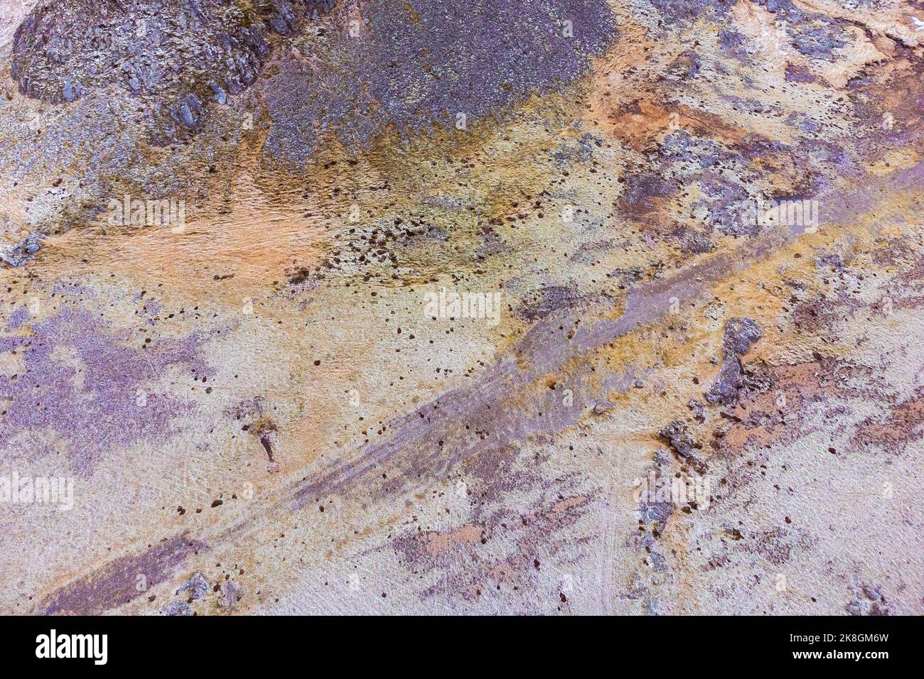 From above grassy river estuary located in wetland on cold winter day ...