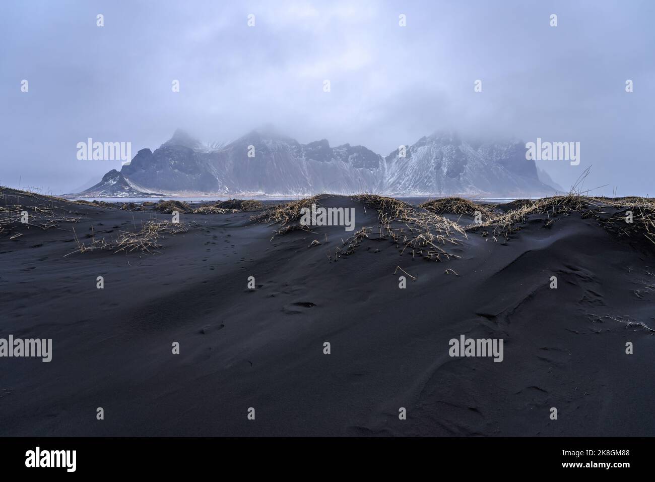 Amazing view of black sand Stockness beach and Vestrahorn mountain in ...