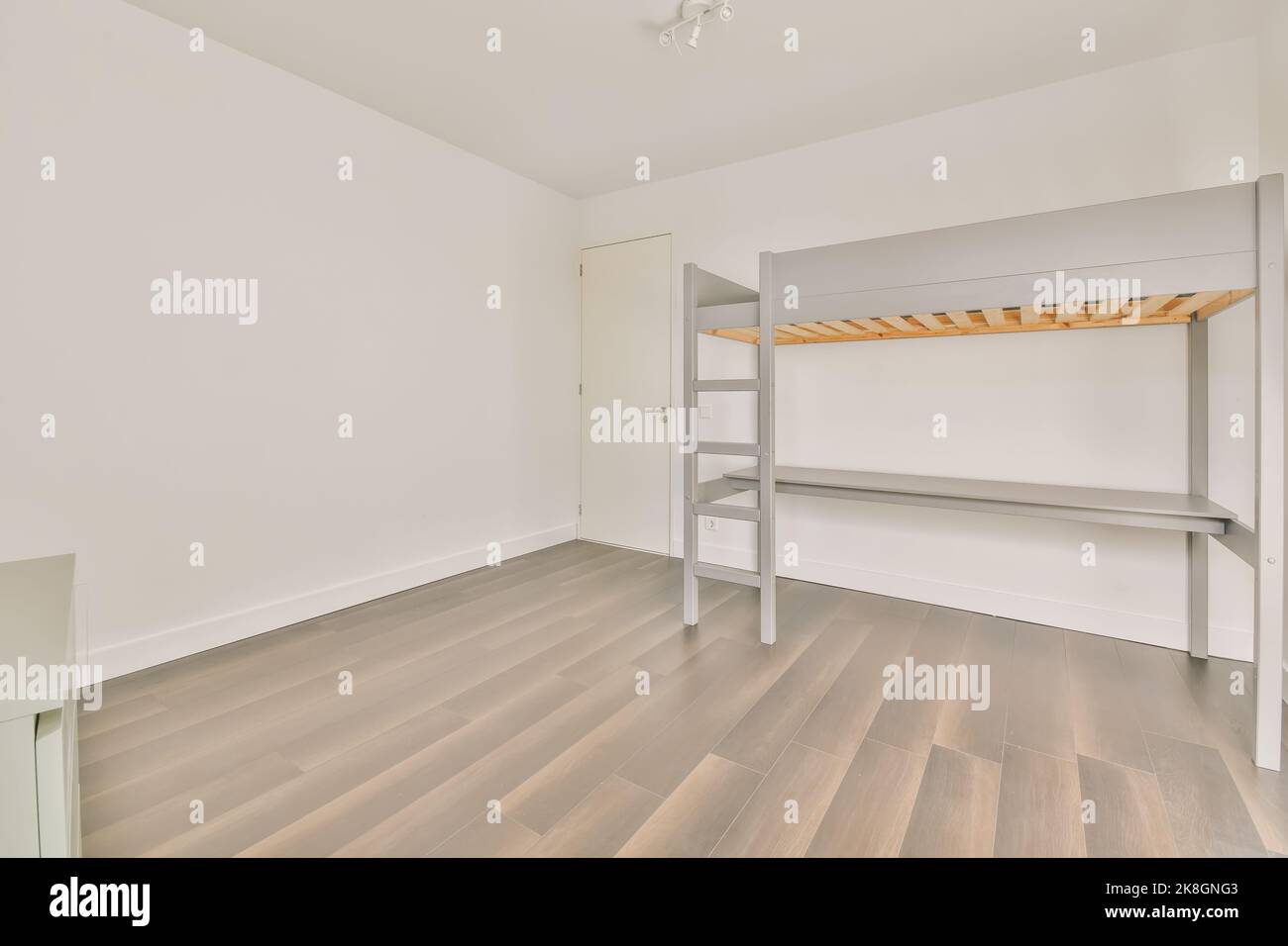 Interior of empty spacious bedroom for kid with bunk bed in daylight ...