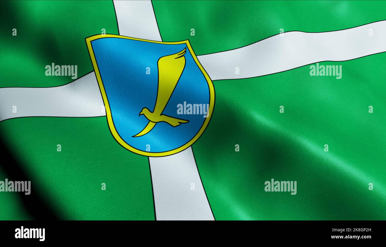 3D Illustration of a waving Ukraine city flag of Khartsyzk Stock Photo ...