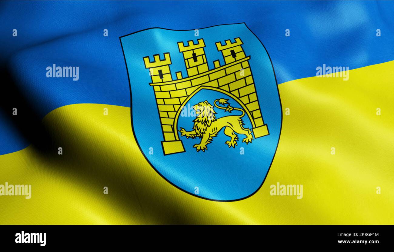 3D Illustration of a waving Ukraine city flag of Lviv Stock Photo - Alamy