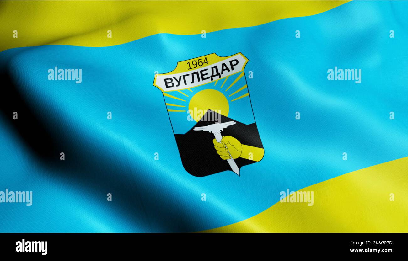 3D Illustration of a waving Ukraine city flag of Vuhledar Stock Photo ...