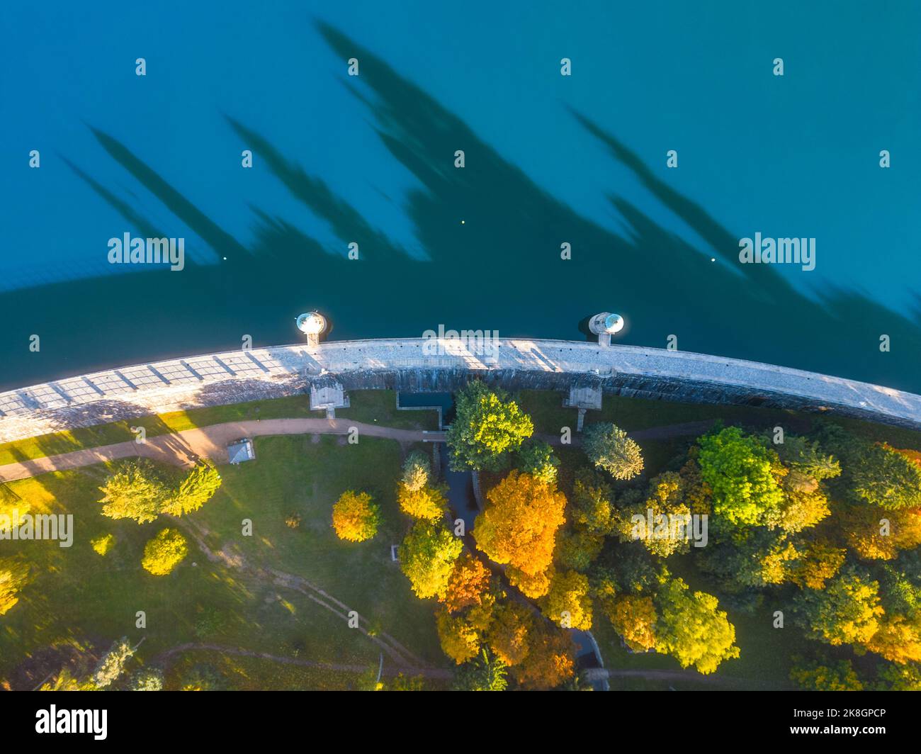 Masonry arch wall of Mseno dam from above Stock Photo - Alamy