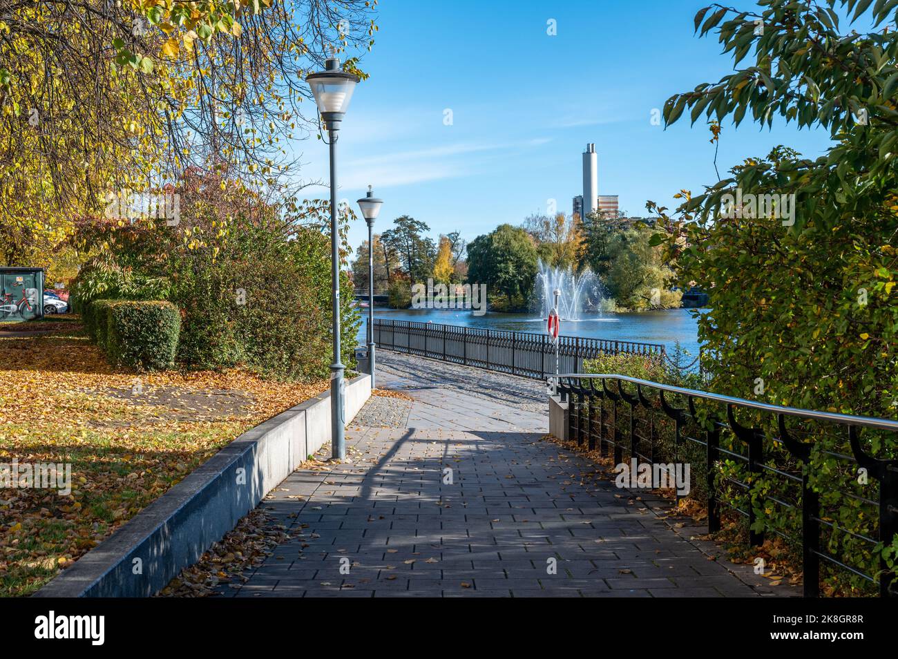 Norrköping waterfront at Saltängen along Motala river in Norrköping ...