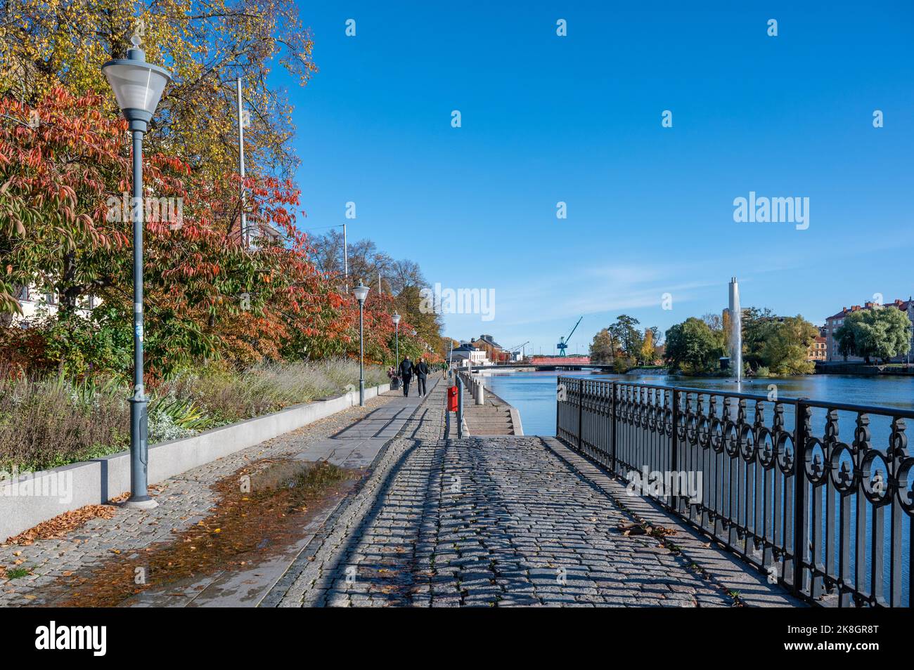 Norrköping waterfront at Saltängen along Motala river in Norrköping ...