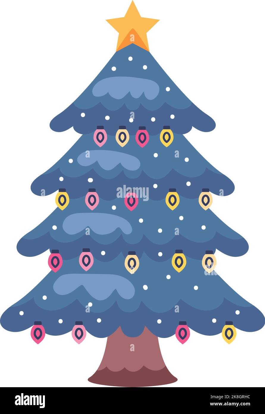 blue christmas pine tree with drops bulbs icon Stock Vector Image & Art ...