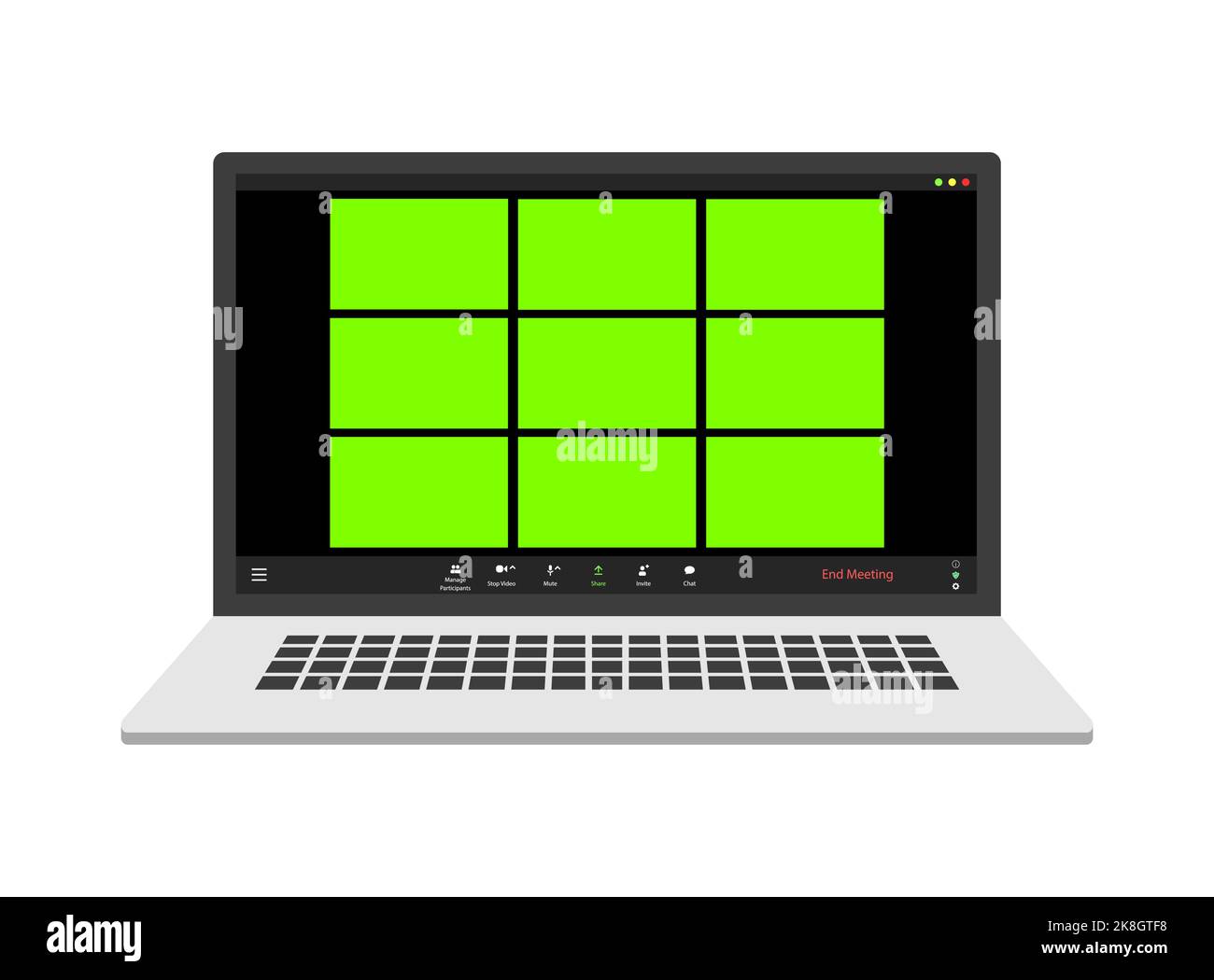 Video conference user interface on laptop. Video call window overlay ...