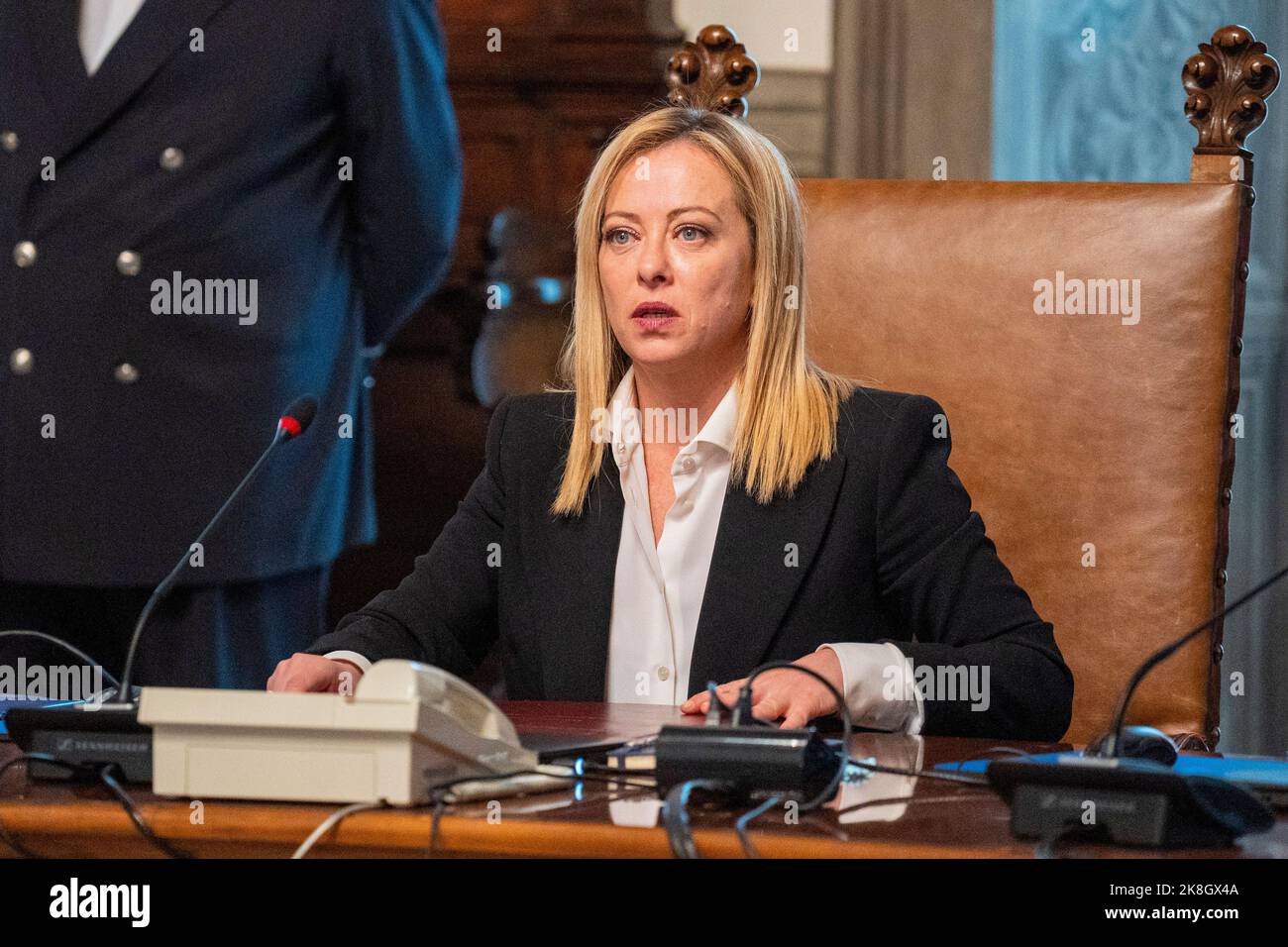 New Italian Prime Minister Giorgia Meloni is seen during her first ...