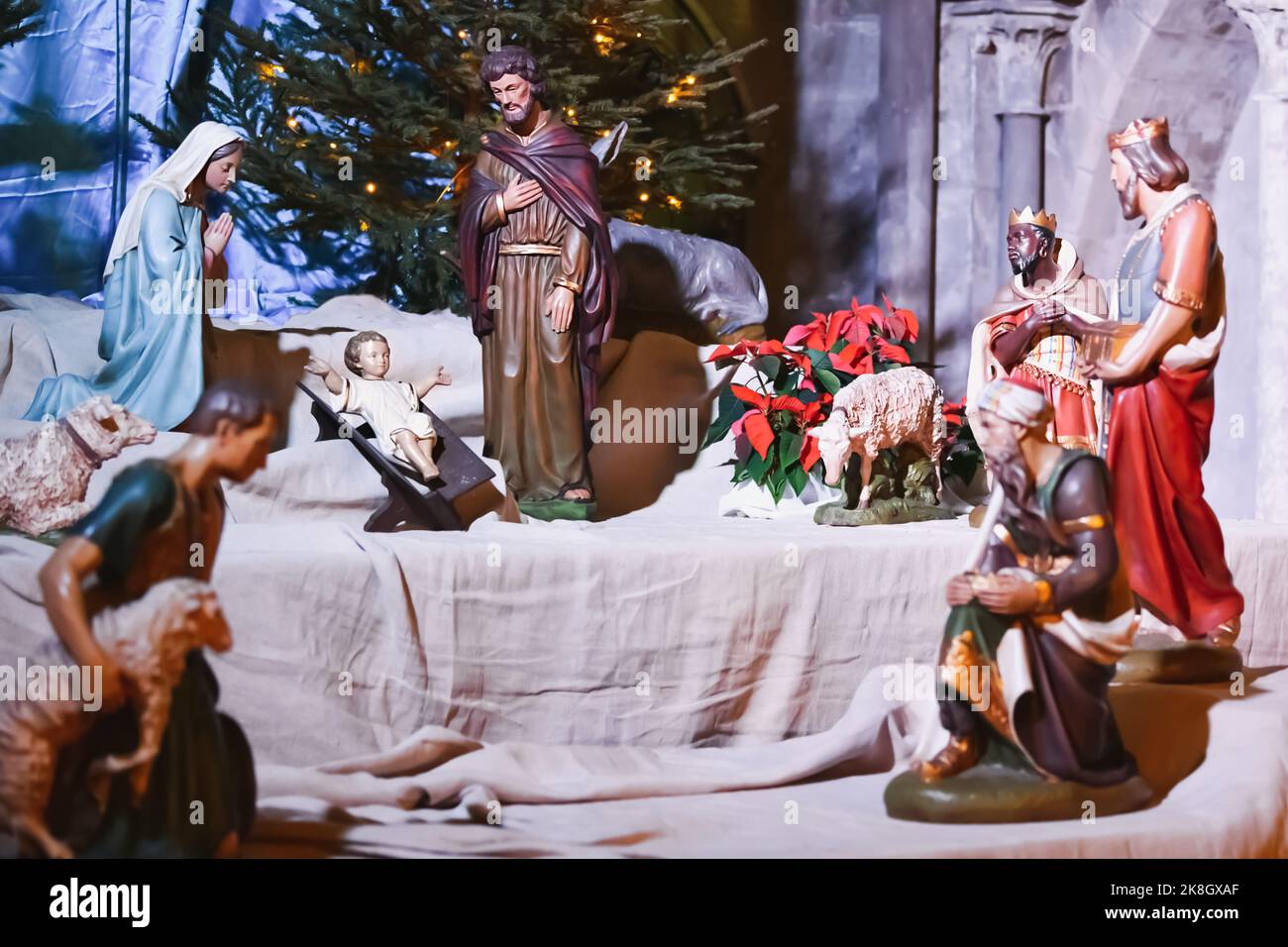Christmas creche with Joseph Mary and small Jesus Stock Photo - Alamy