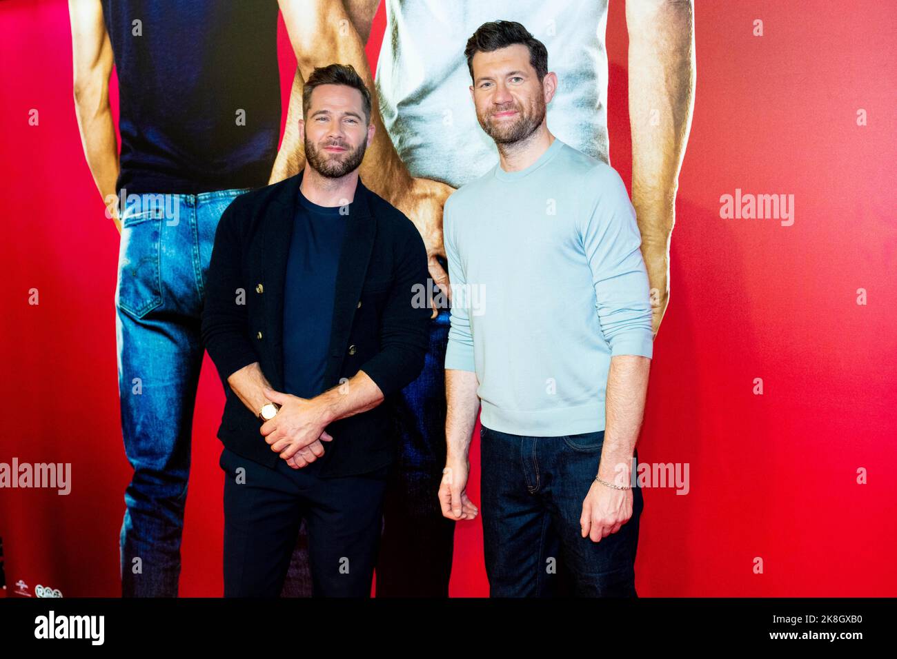 Luke Macfarlane and Billy Eichner during the premiere of the film Bros ...