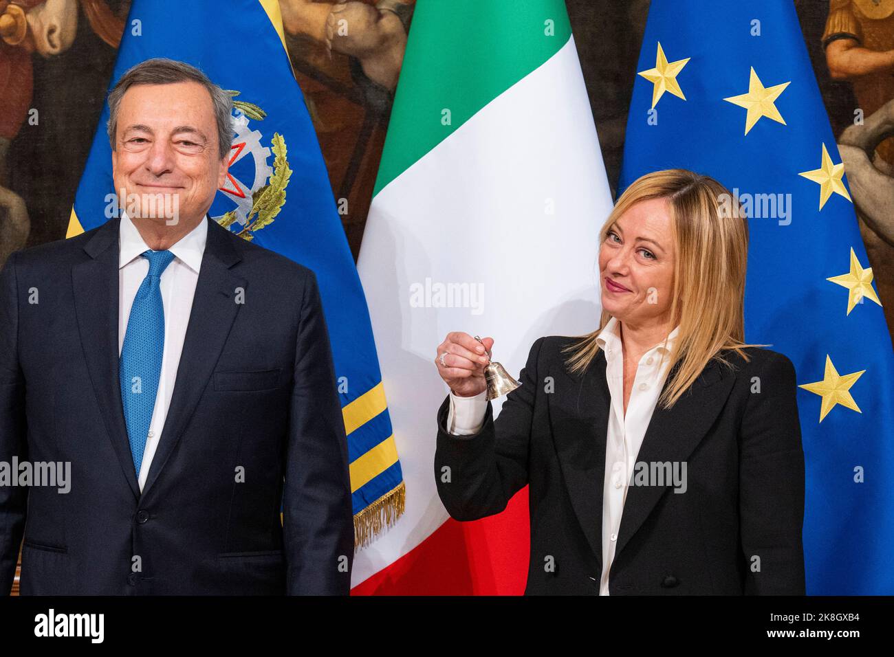 New Italian Premier Giorgia Meloni holds the cabinet minister bell ...