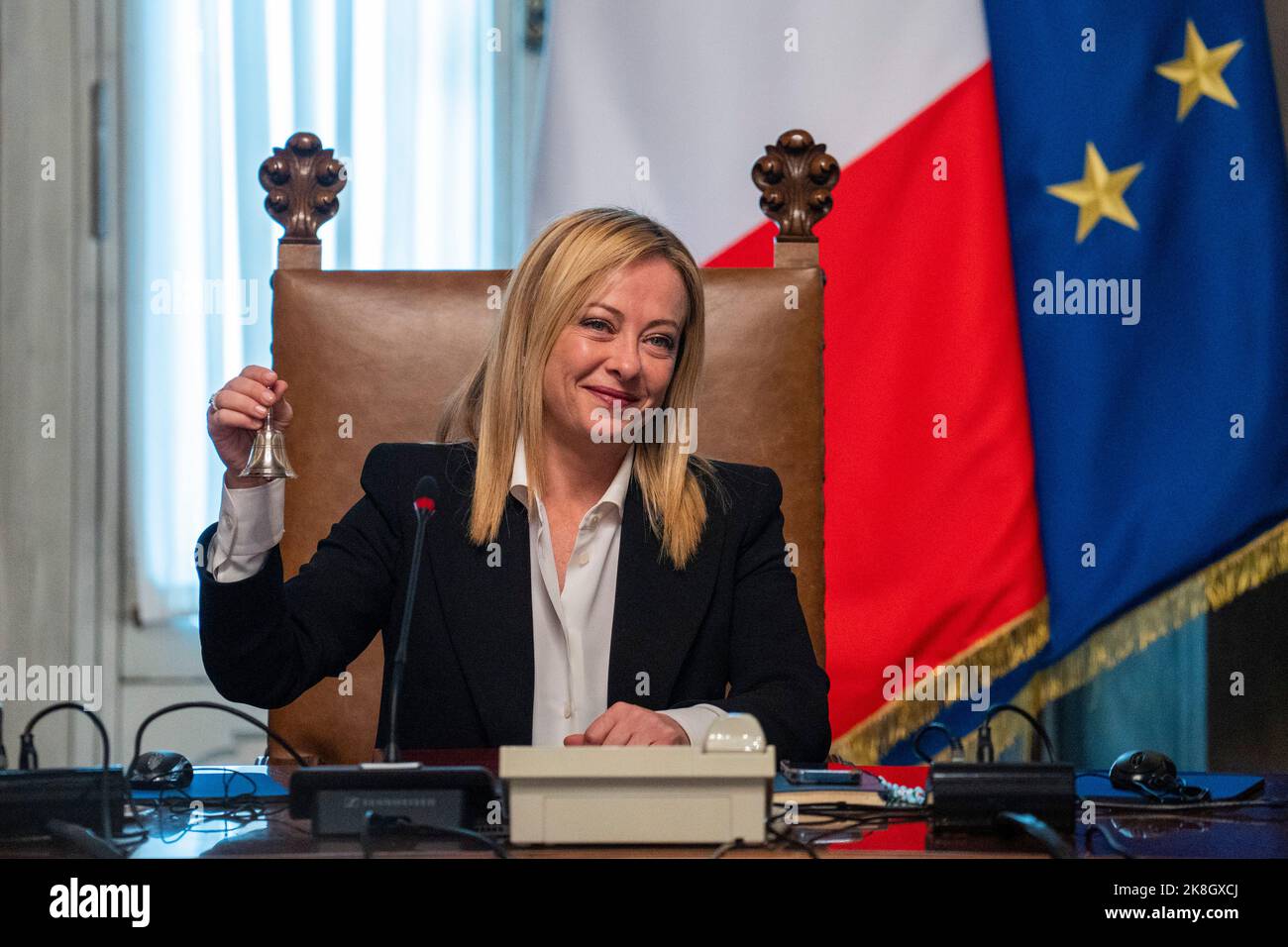 New Italian Prime Minister Giorgia Meloni rings the cabinet minister ...