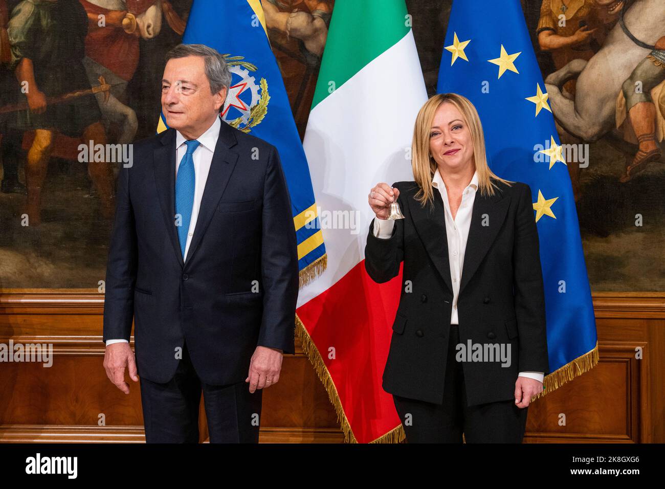 New Italian Premier Giorgia Meloni holds the cabinet minister bell ...