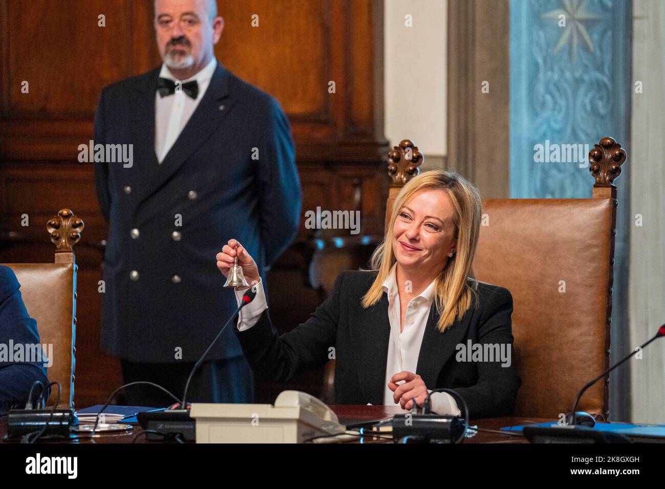 New Italian Prime Minister Giorgia Meloni rings the cabinet minister ...