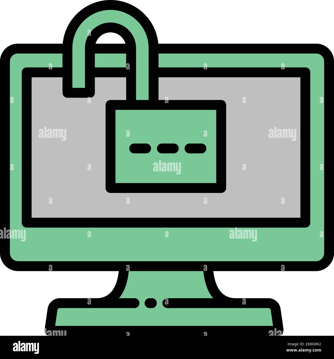 Unlock computer icon outline vector. Internet data. Risk protect Stock ...