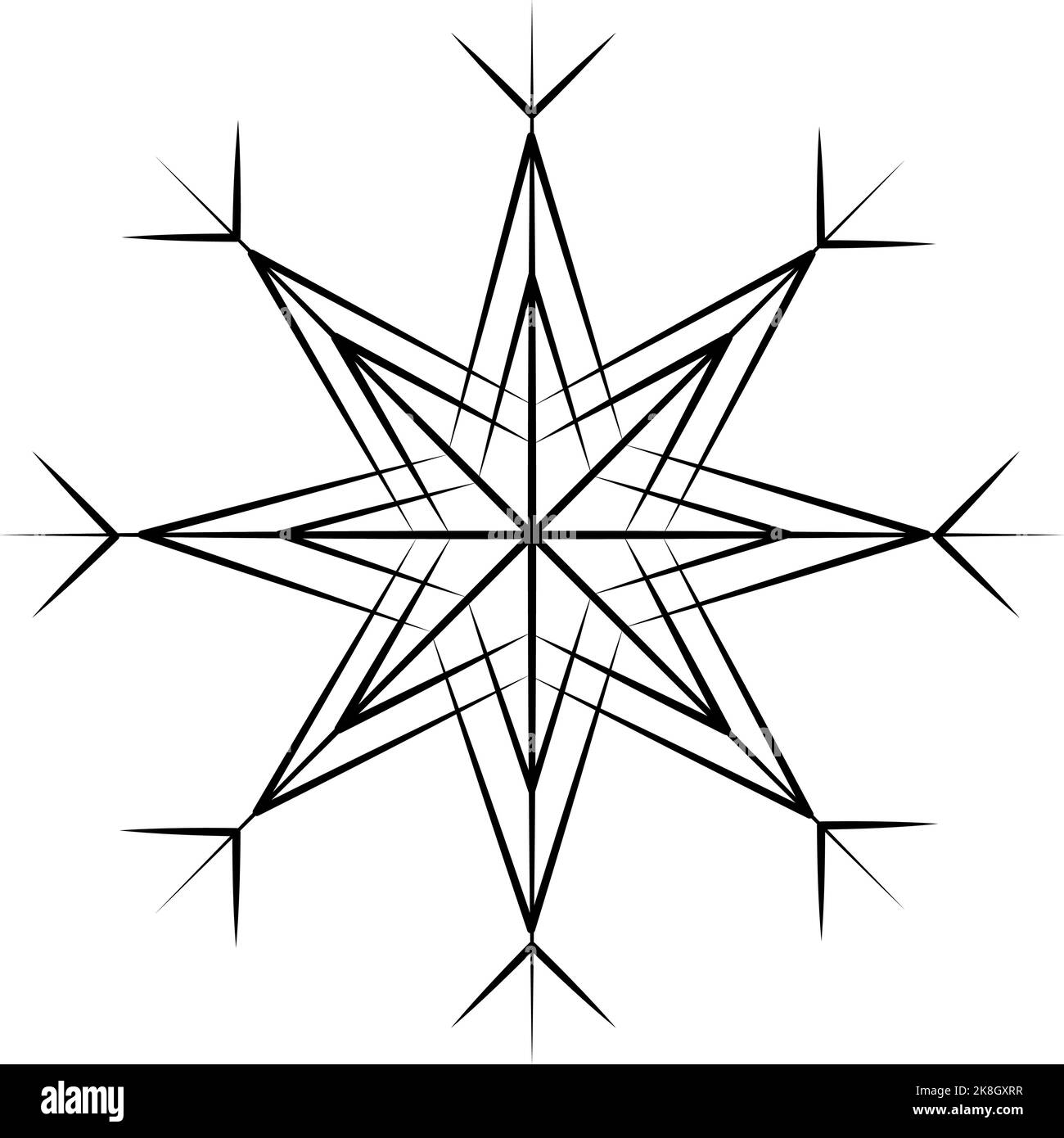 Outline drawing of a carved snowflake on a transparent background in a ...
