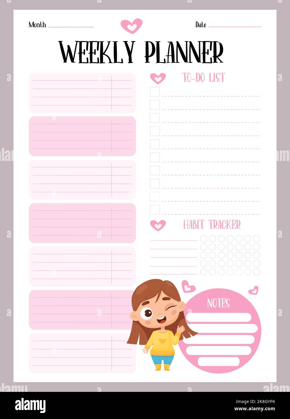 Weekly girly planner, to do list, notes and habit tracker with cute ...