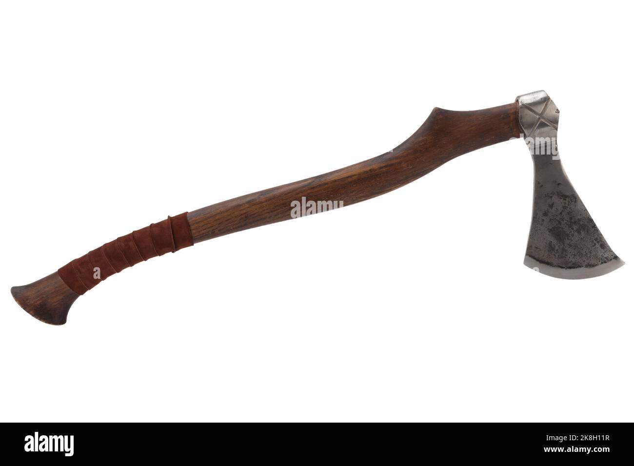 antique battle axe with wooden handle on white background Stock Photo ...