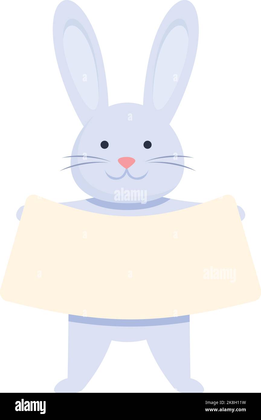 Easter rabbit with banner icon cartoon vector. Cute animal. Rabit gift ...