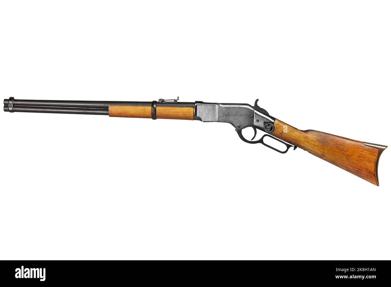 Wild west period Winchester lever-action repeating rifle isolated on ...