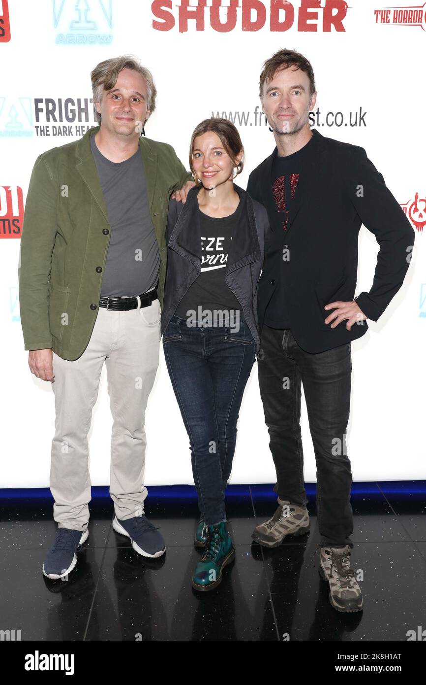 Andy Mitton, Laura Heisler (EVIL) and Jay Dunn attend 'The Harbinger ...