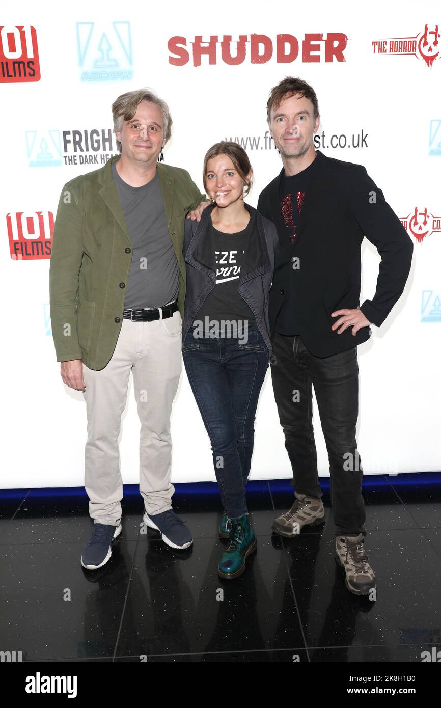 Andy Mitton, Laura Heisler (EVIL) and Jay Dunn attend 'The Harbinger ...