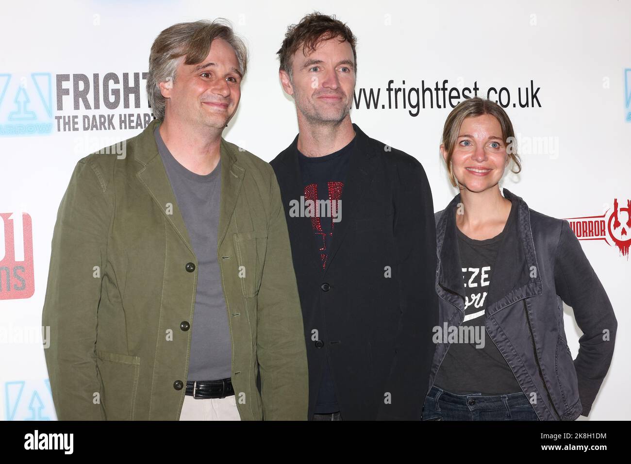 Andy Mitton, Laura Heisler (EVIL) and Jay Dunn attend 'The Harbinger ...