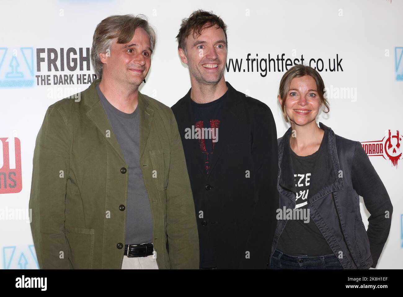 Andy Mitton, Laura Heisler (EVIL) and Jay Dunn attend 'The Harbinger ...