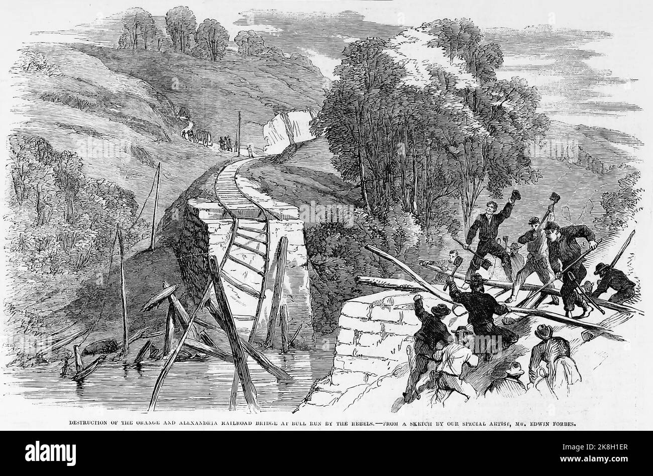 Destruction of the Orange and Alexandria Bridge at Bull Run by the ...