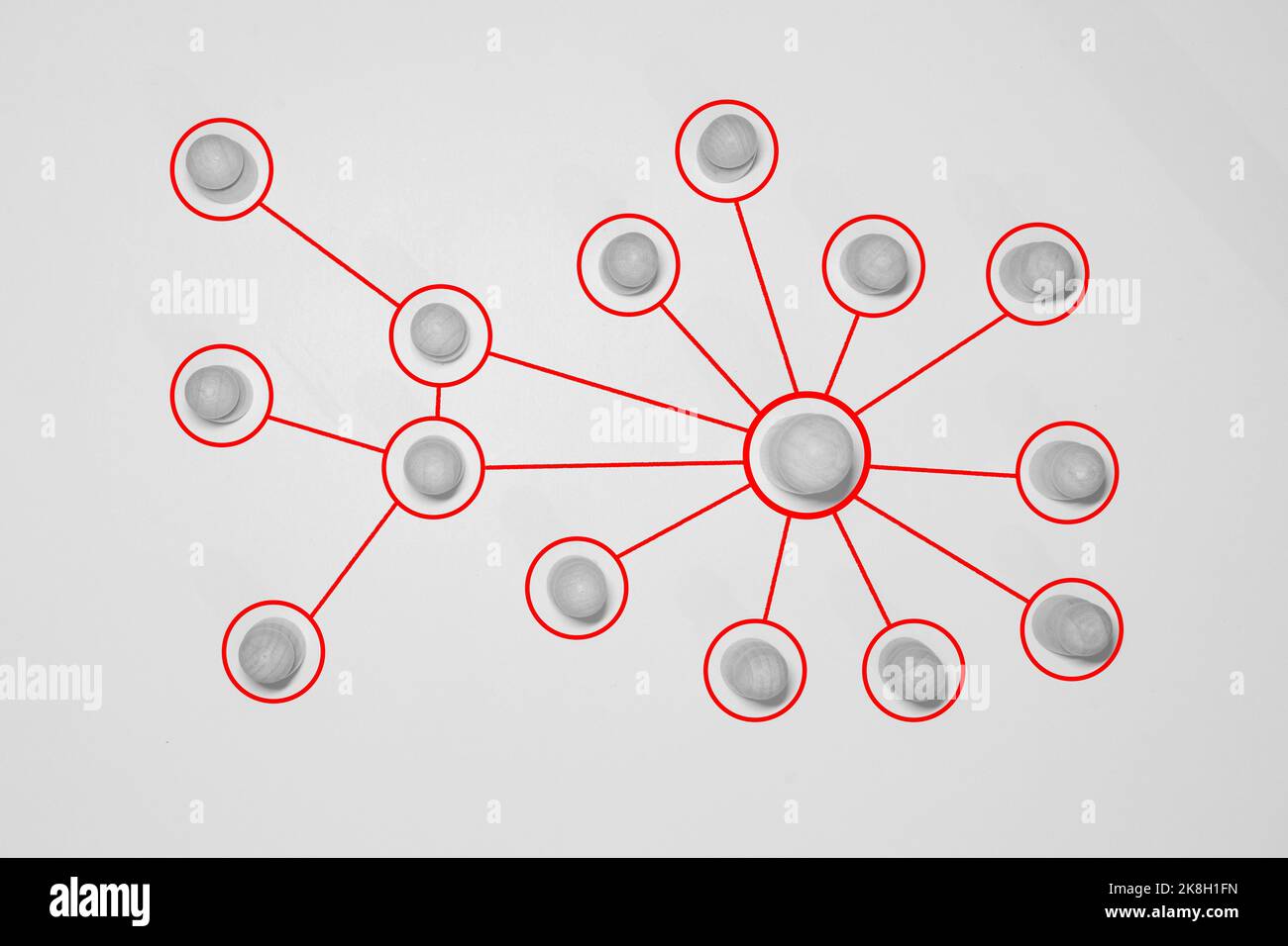 Chain of people figurines connected by white lines. Cooperation and ...