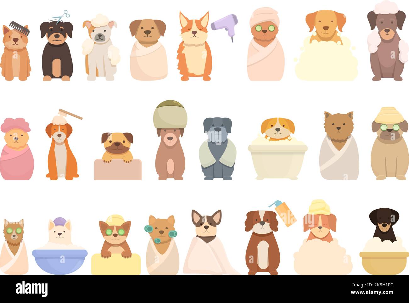 Dogs spa icons set cartoon vector. Grooming shower. Spa bath Stock ...