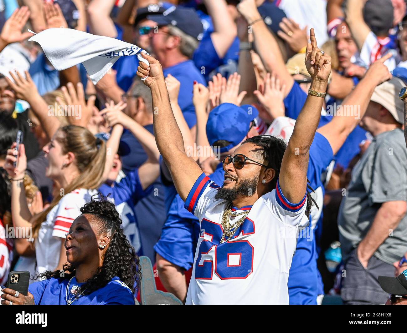 October 23, 2022: New York Giants fan celebrates after a touch during a ...