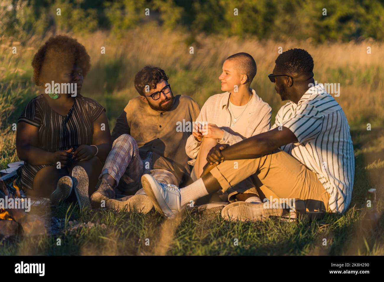 Friends - the best company in the world. Outdoor picnic or BBQ concept ...
