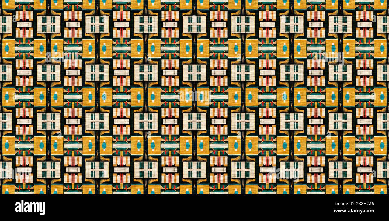 Traditional tile mosaic seamless border pattern print. Fabric effect ...