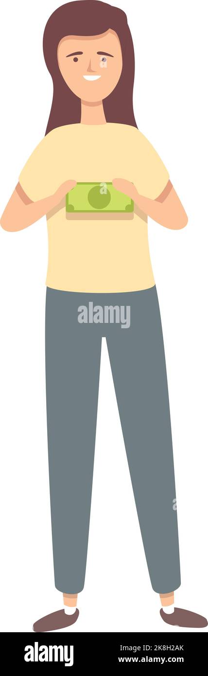 Girl take bancnote icon cartoon vector. Future money. Save finance ...