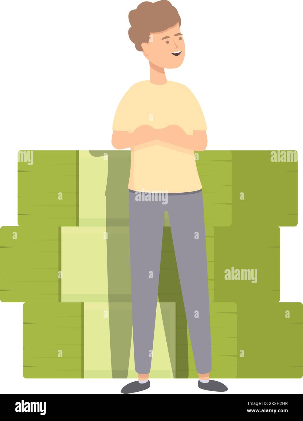 Boy take cash pack icon cartoon vector. Kid money. Save future Stock ...