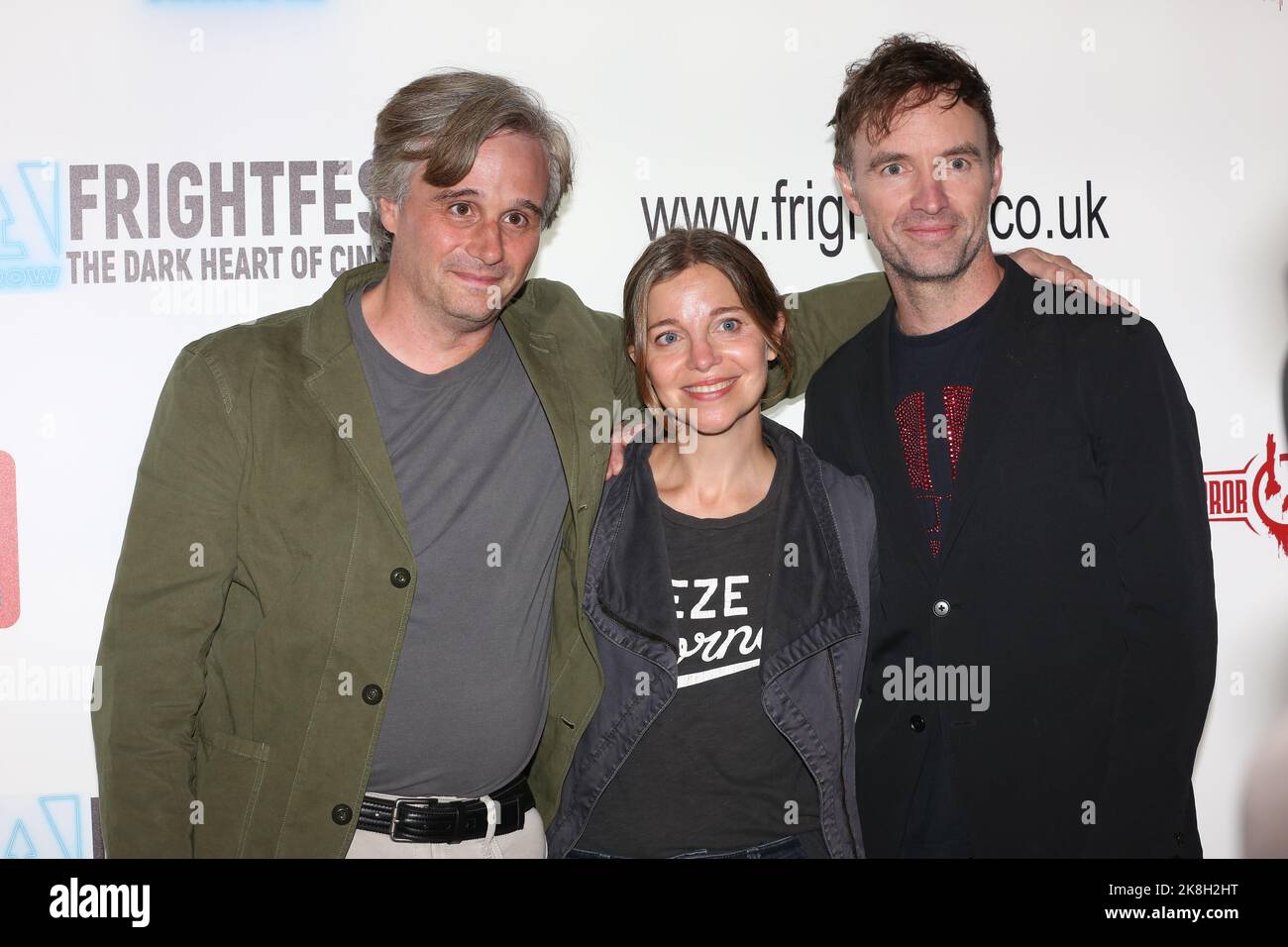 Andy Mitton, Laura Heisler (EVIL) and Jay Dunn attend 'The Harbinger ...