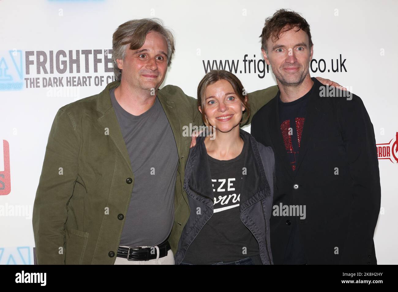 Andy Mitton, Laura Heisler (EVIL) and Jay Dunn attend 'The Harbinger ...